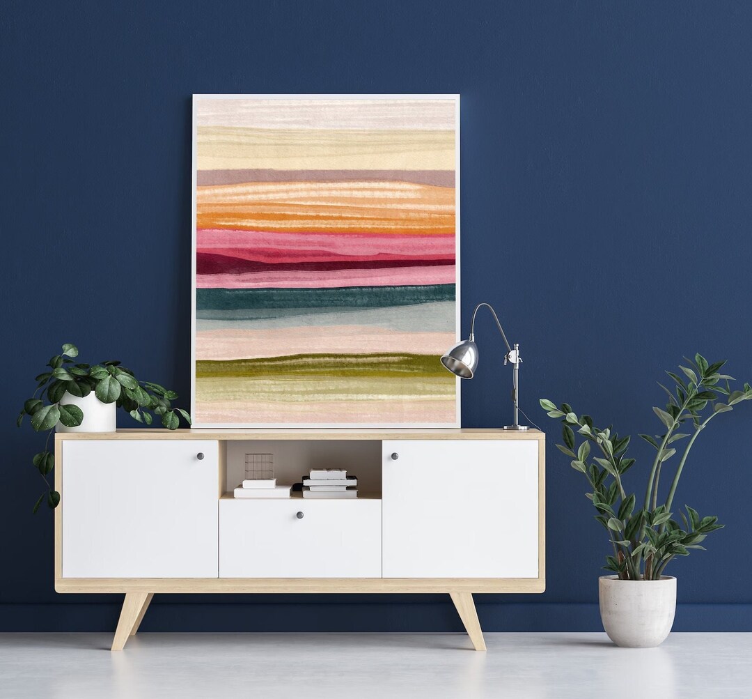 Colorful Abstract Stripes Wall Art Print Modern Coastal Art Orange Pink ...