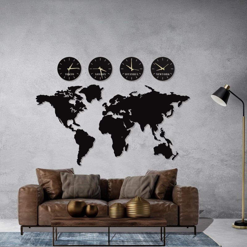 World Map Wall Clock - Etsy