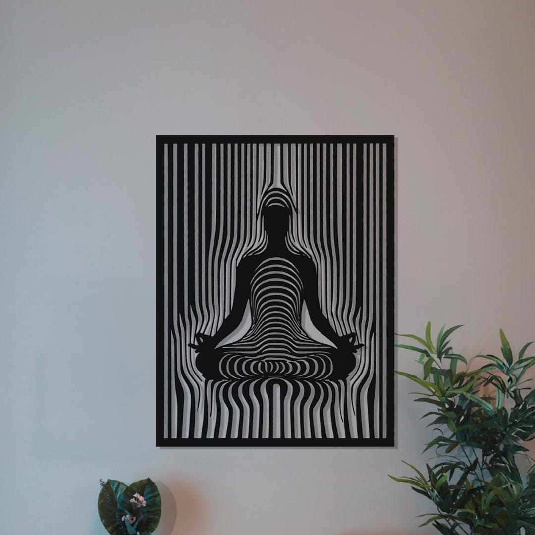 Metal Meditation Wall Art, Optical Illusion Yoga Decor, Meditation Room ...