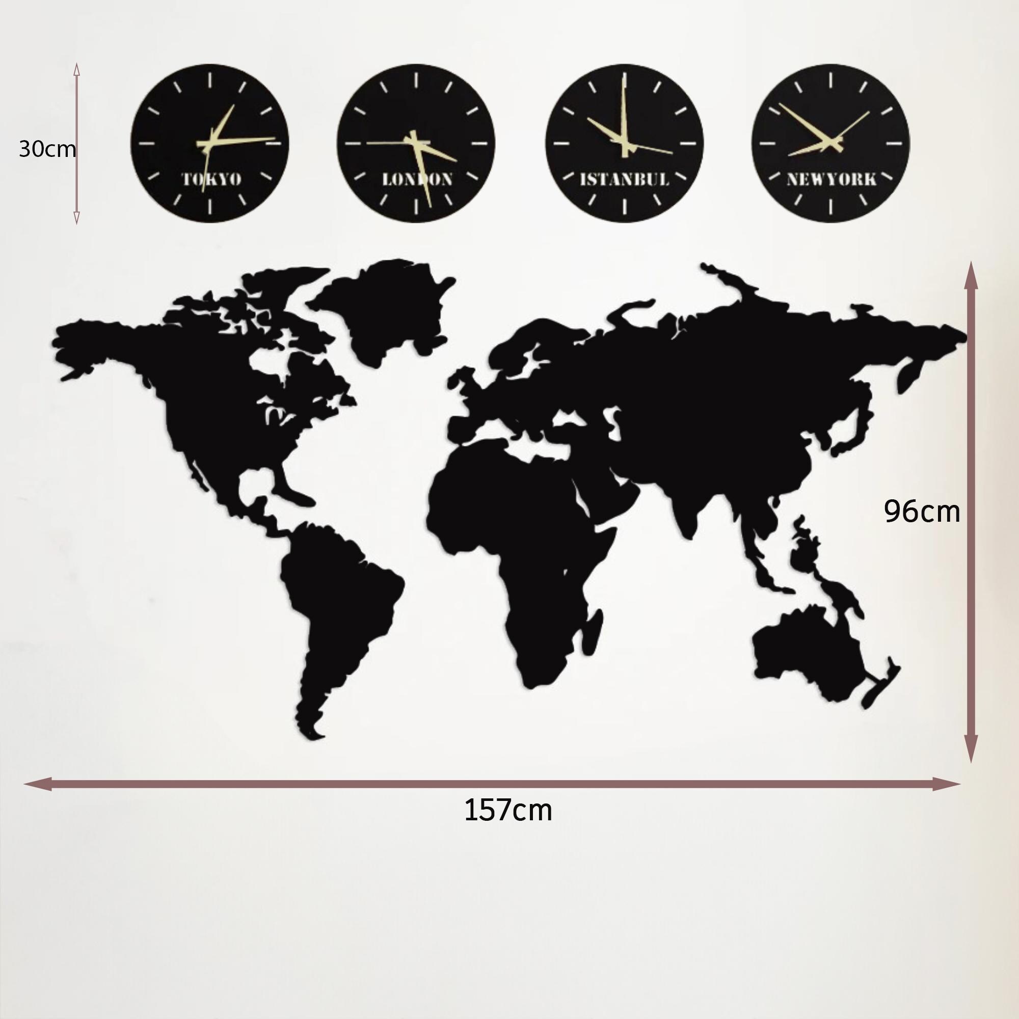Metal World Map Wall Art With Clocks, Personalized Office Decor, World ...