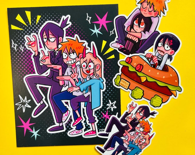 CSM Family Print and Sticker Set | Denji, Aki, Power, Kobeni, Nayuta - Etsy