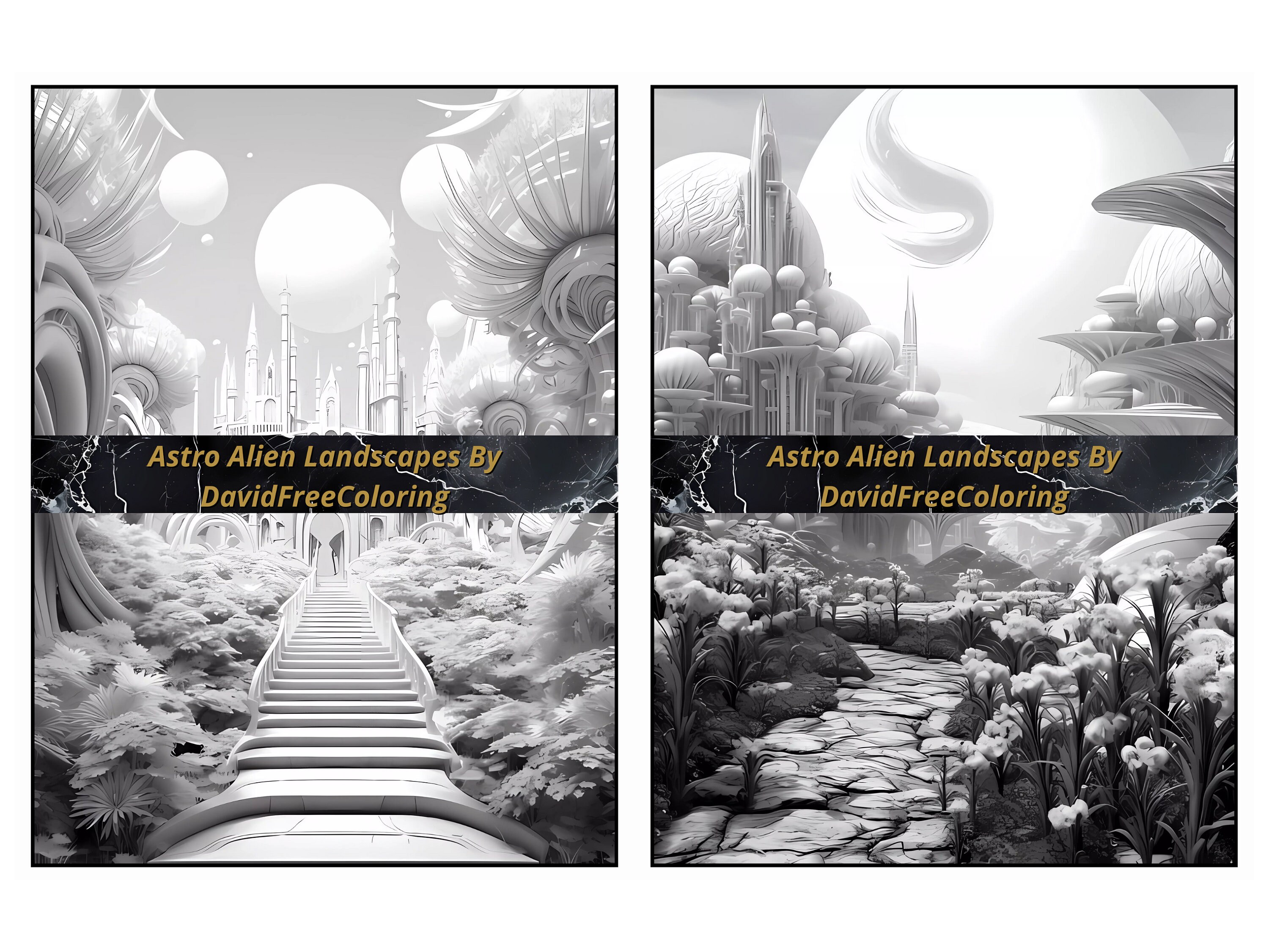 50 Astro Alien Landscapes Coloring Book Alien Images for Adult Coloring ...