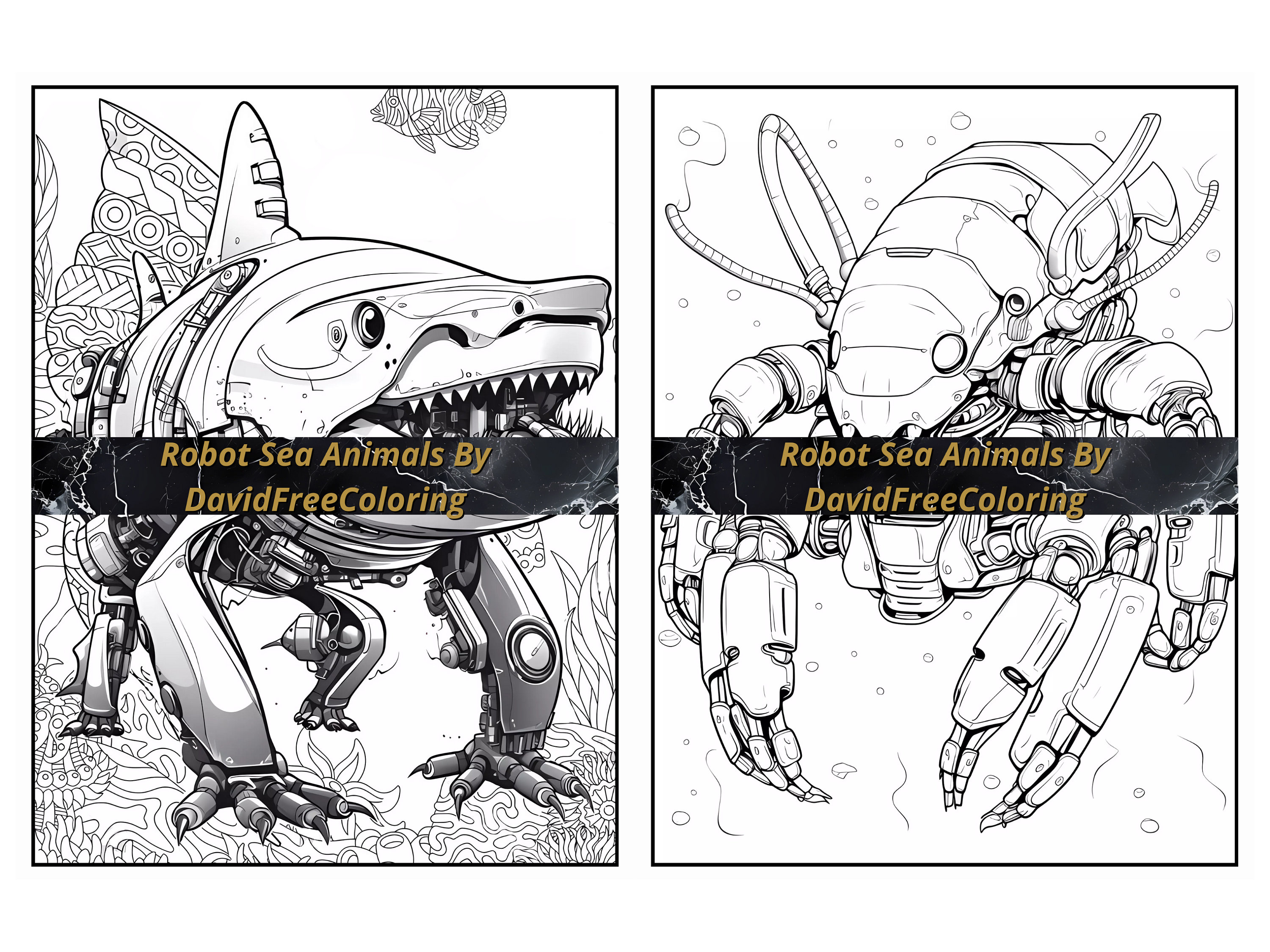 40 Robot Sea Animals Coloring Book Robot Images for Adult Coloring ...