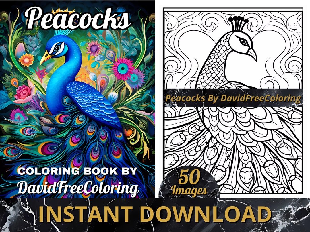 50 Peacocks Coloring Book Coloring Peacocks Images for Adult Coloring ...