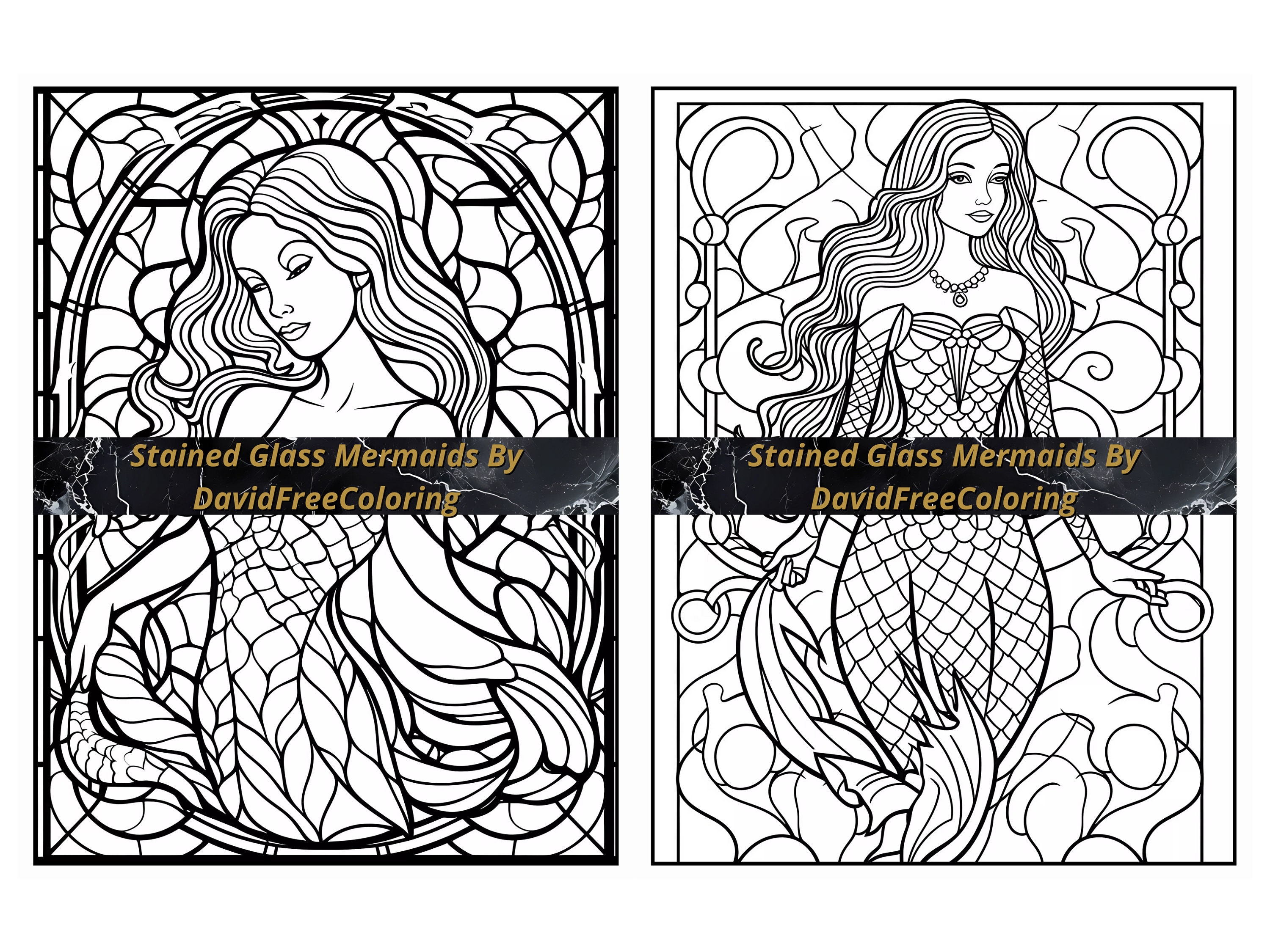 30 Mermaids Stained Glass Coloring Book Mermaids Image for Adult ...