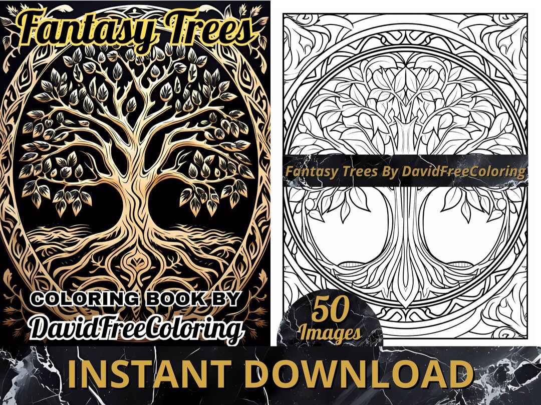 50 Trees Coloring Book Fantasy Trees Images for Adult Coloring Pages ...
