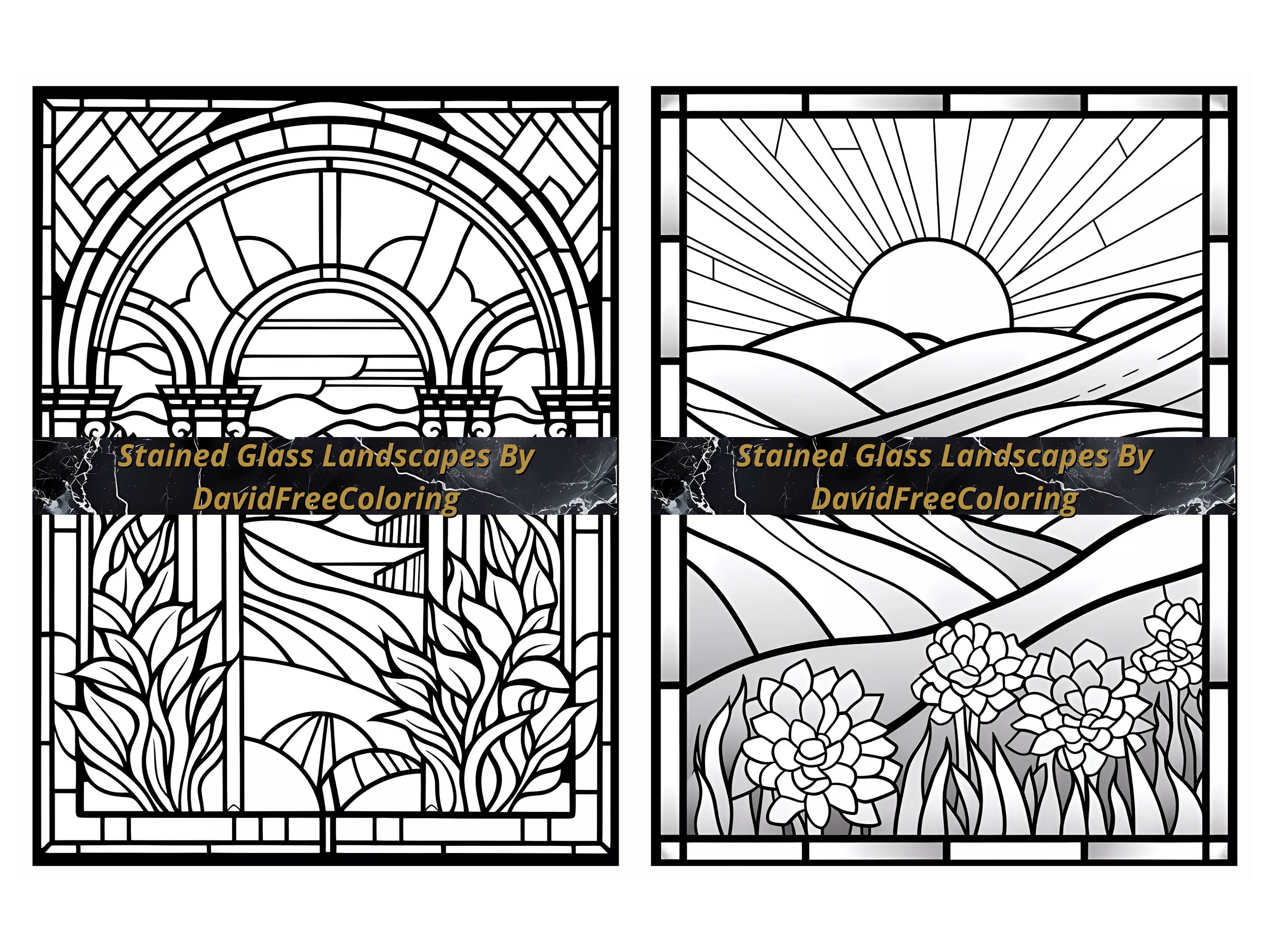 80 Landscapes Stained Glass Coloring Book Lands Image Adult Coloring ...