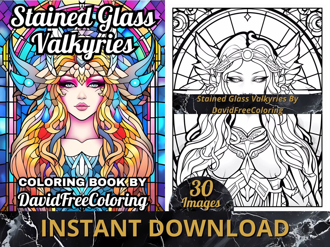 30 Valkyries Stained Glass Coloring Book Valkyrie Image for Adult ...