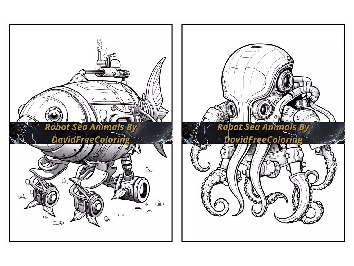 40 Robot Sea Animals Coloring Book Robot Images for Adult Coloring ...