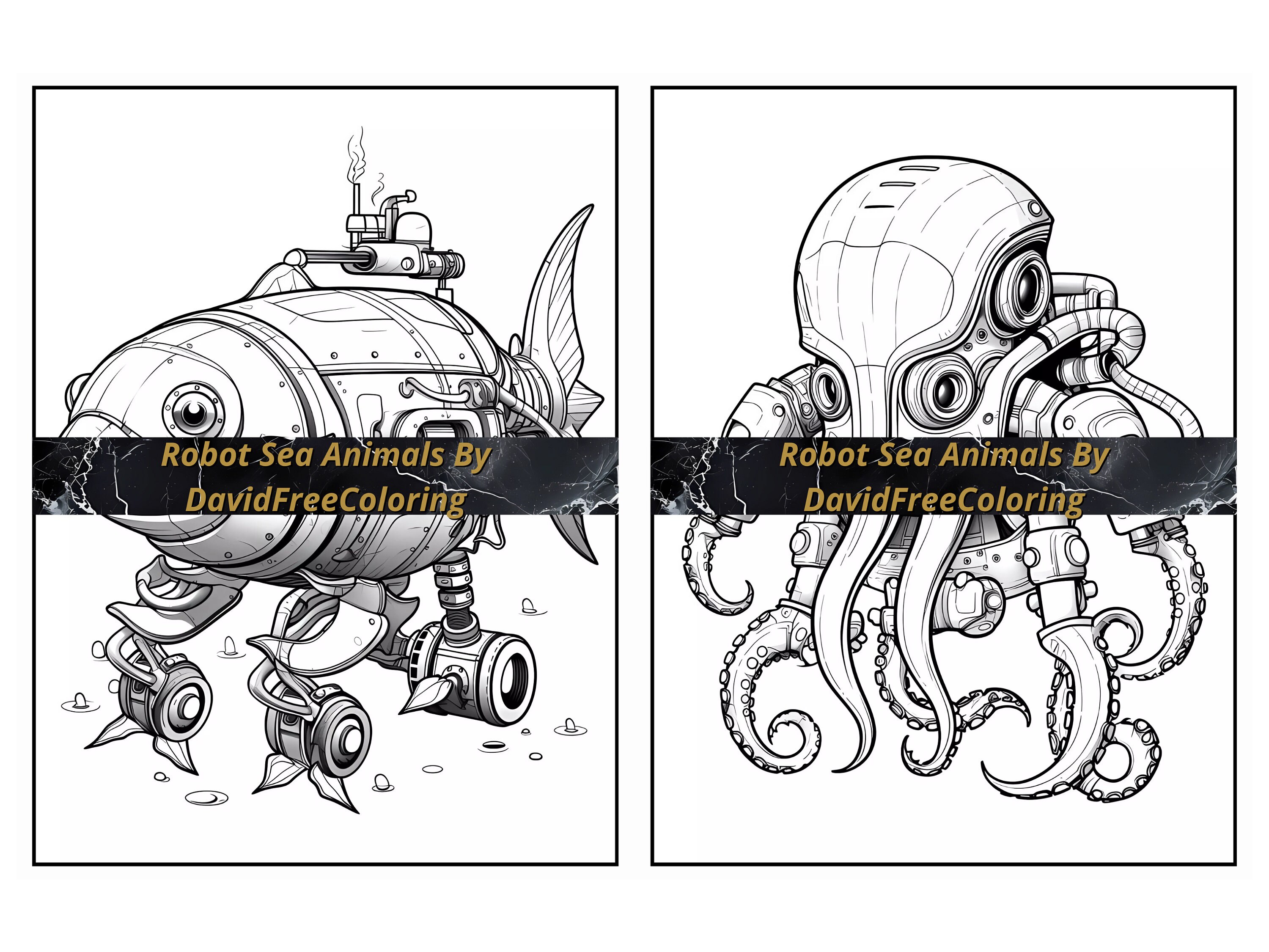 40 Robot Sea Animals Coloring Book Robot Images for Adult Coloring ...
