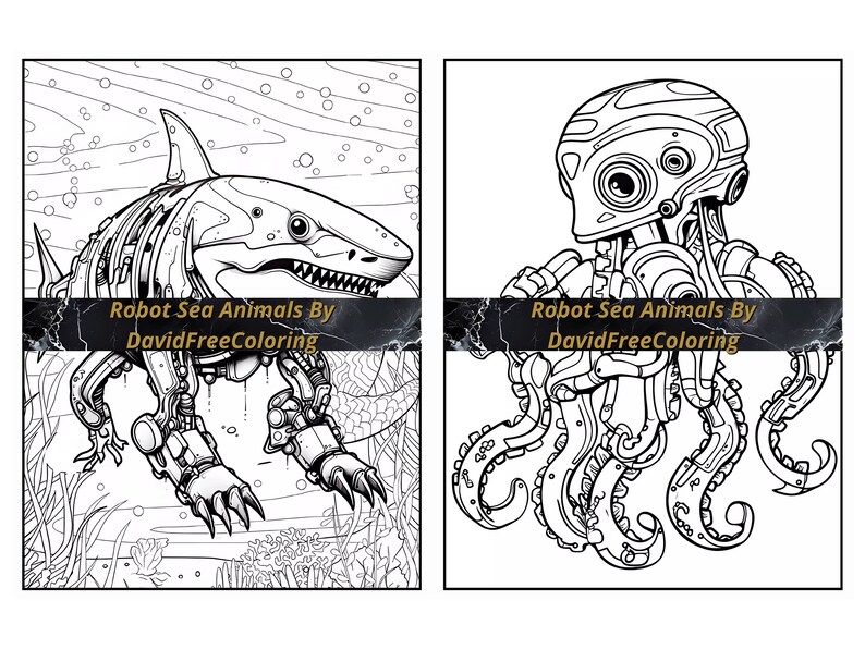 40 Robot Sea Animals Coloring Book Robot Images for Adult Coloring ...