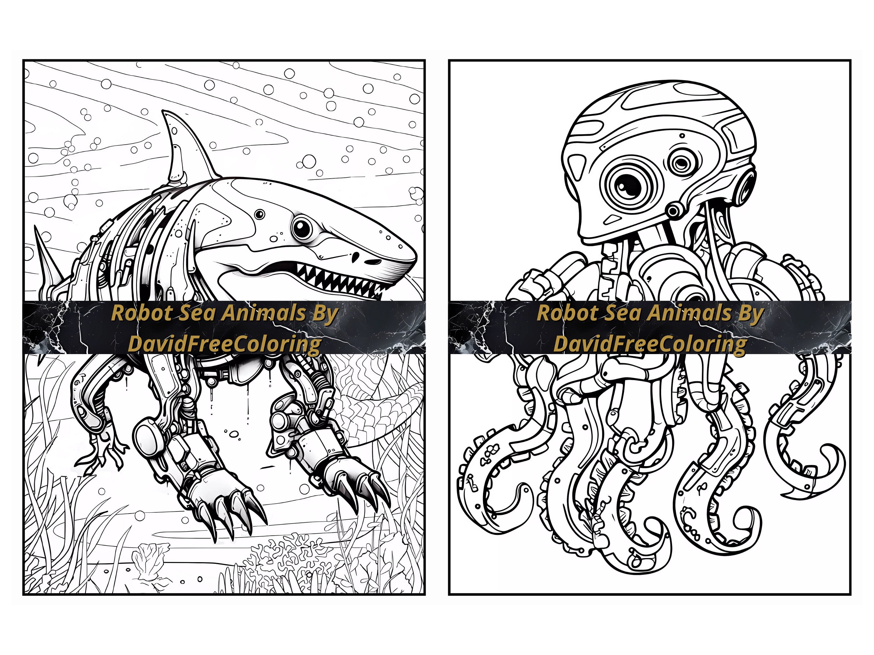 40 Robot Sea Animals Coloring Book Robot Images for Adult Coloring ...