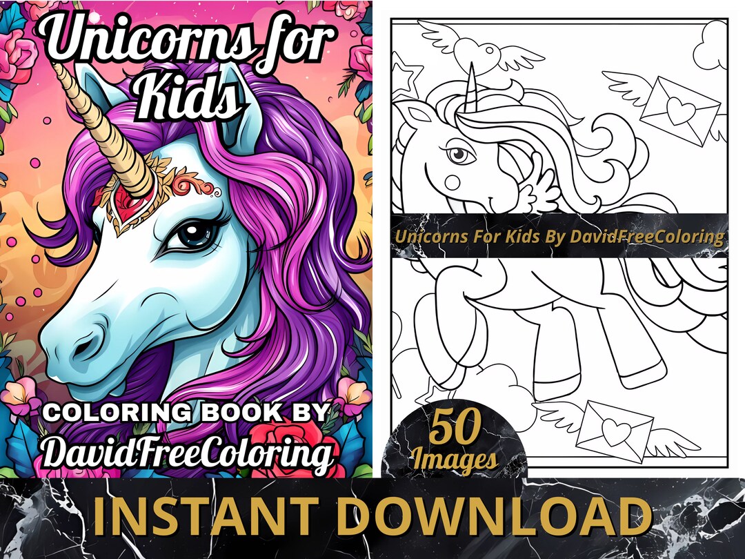50 Unicorns Coloring Book Adorable Images for Kids Coloring Pages Cute ...