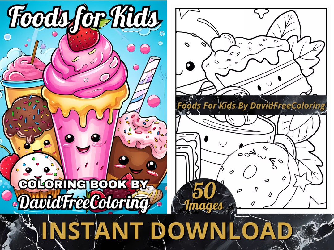 50 Foods for Kids Coloring Book Cake Candy Sweets Image for Kids ...