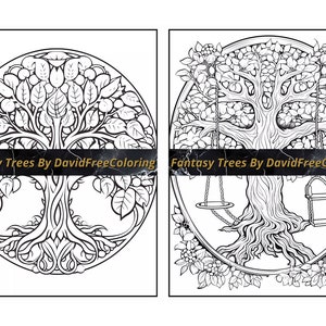 50 Trees Coloring Book Fantasy Trees Images for Adult Coloring Pages ...