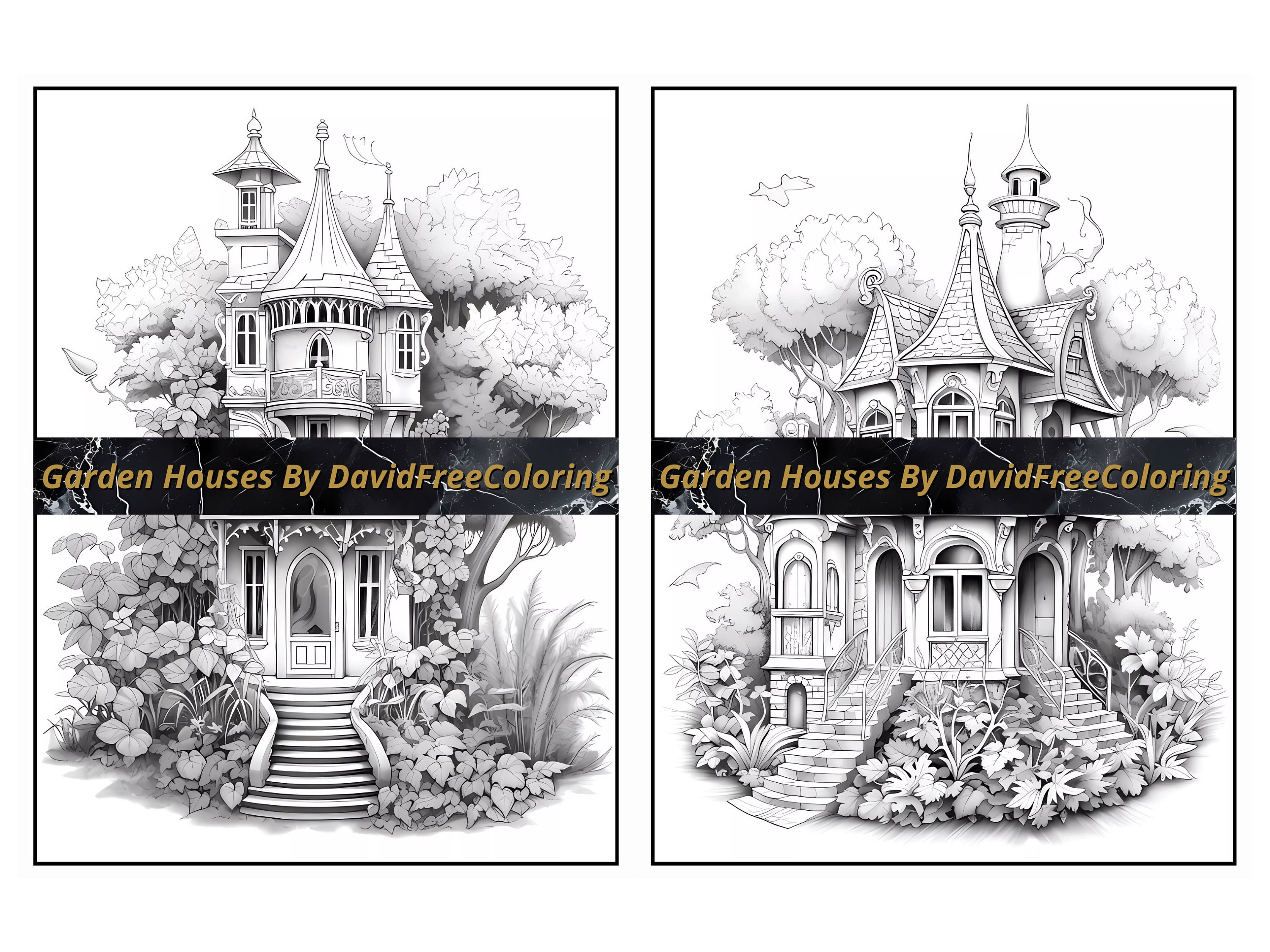 50 Garden Houses Coloring Book Garden Homes Image for Adult Coloring ...