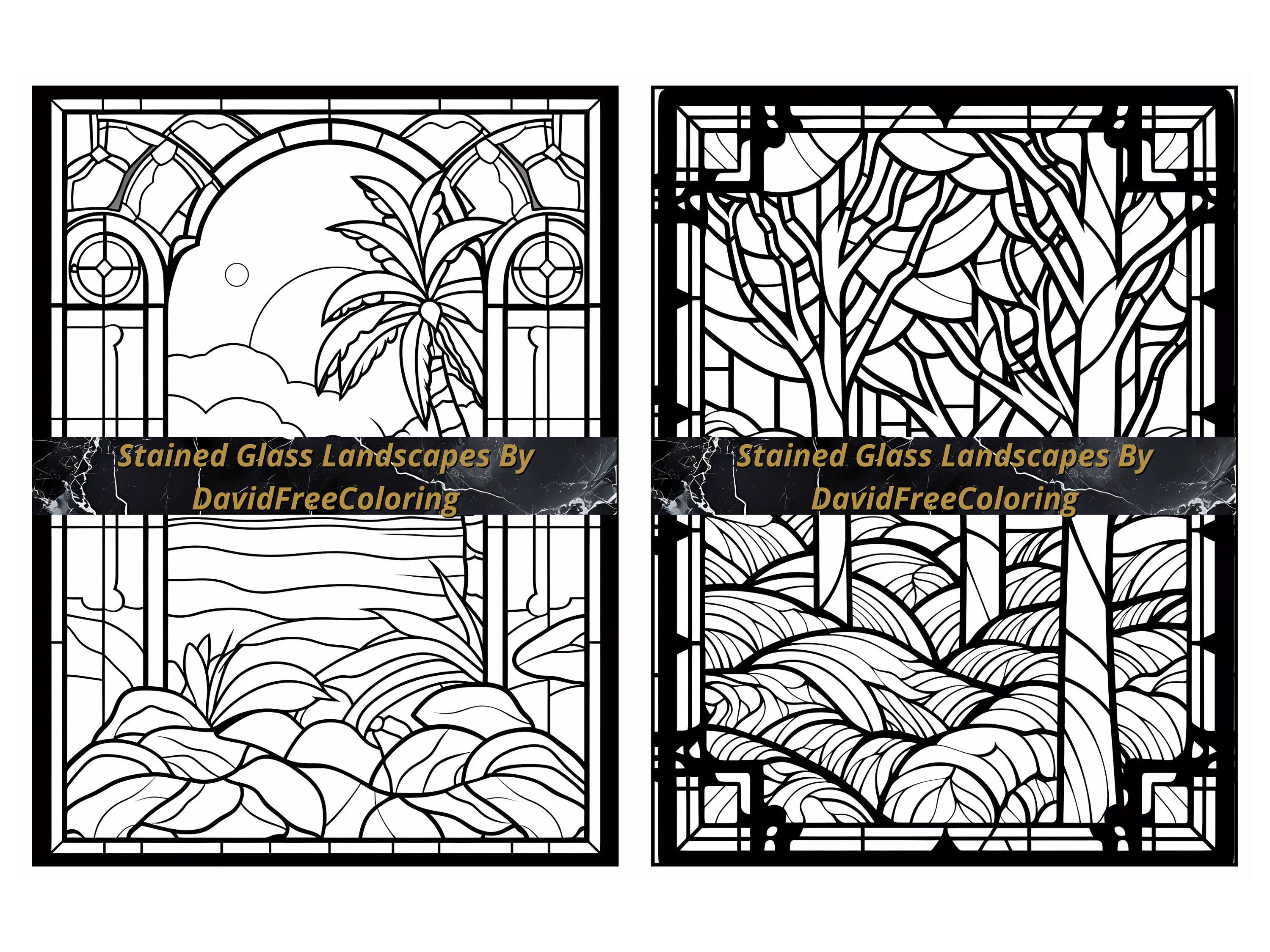 80 Landscapes Stained Glass Coloring Book Lands Image Adult Coloring ...