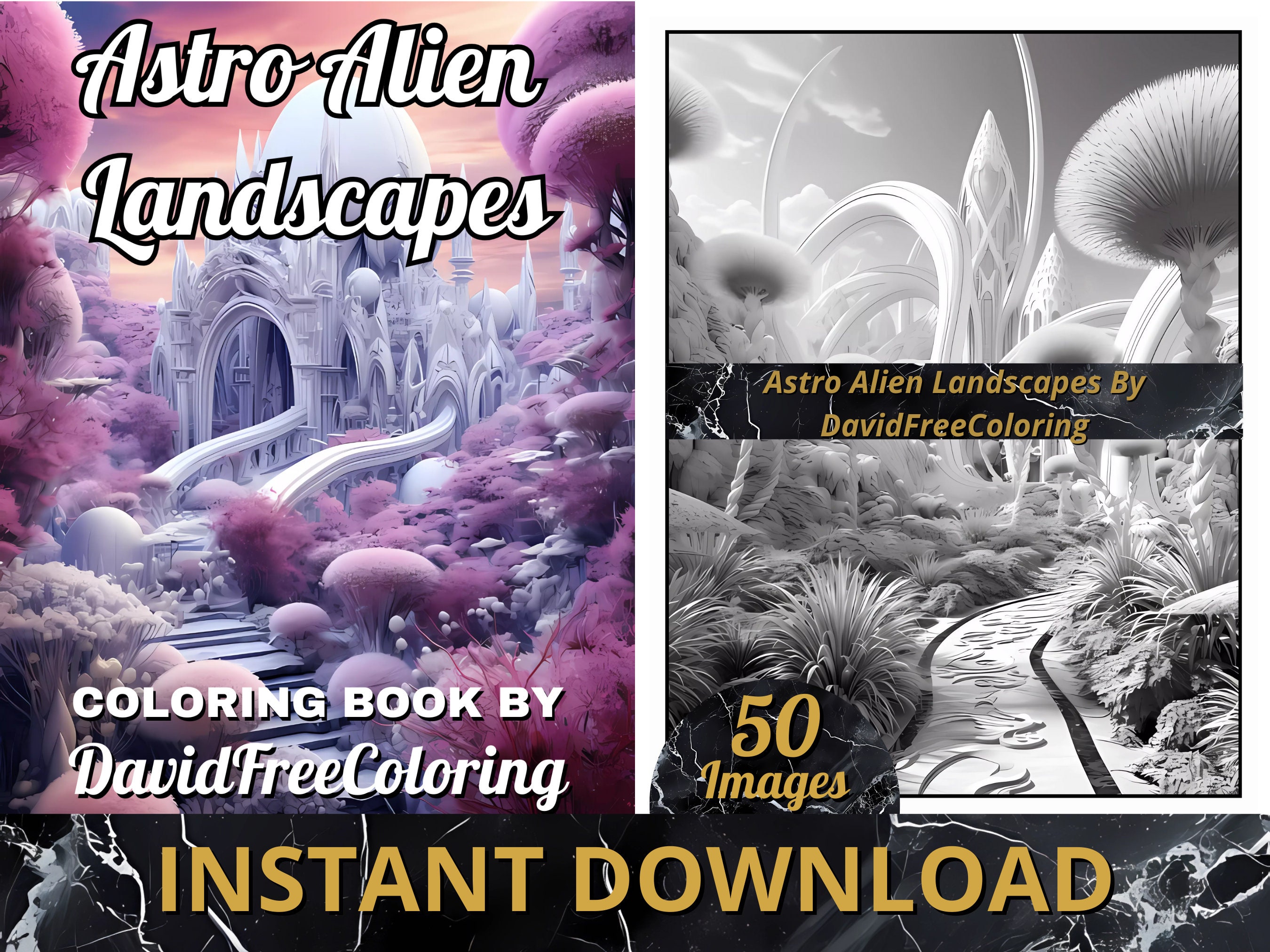 50 Astro Alien Landscapes Coloring Book Alien Images for Adult Coloring ...