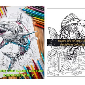 40 Robot Sea Animals Coloring Book Robot Images for Adult Coloring ...