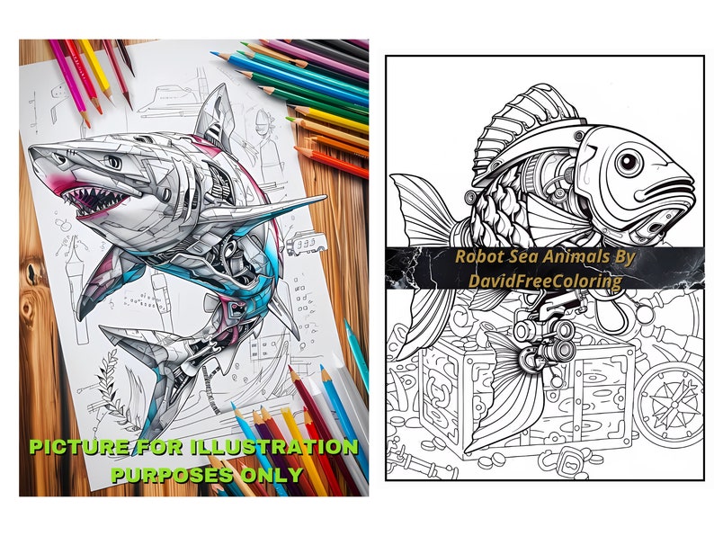 40 Robot Sea Animals Coloring Book Robot Images for Adult Coloring ...