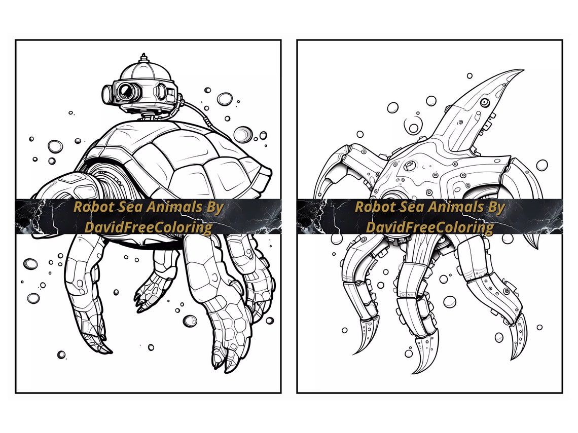 40 Robot Sea Animals Coloring Book Robot Images for Adult Coloring ...
