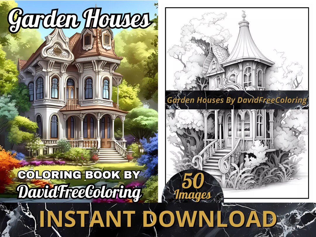 50 Garden Houses Coloring Book Garden Homes Image for Adult Coloring ...