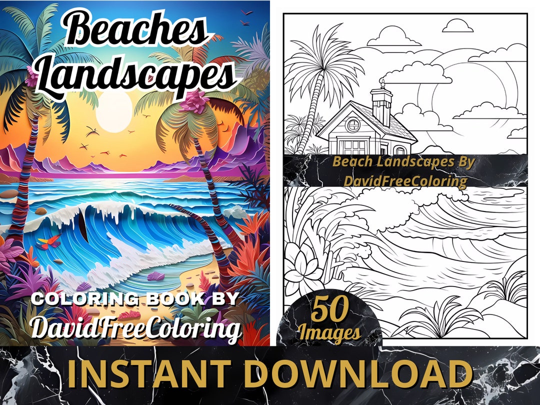 Beach Landscapes Coloring Book: 50 Seaside Images (PDF Download) - Etsy