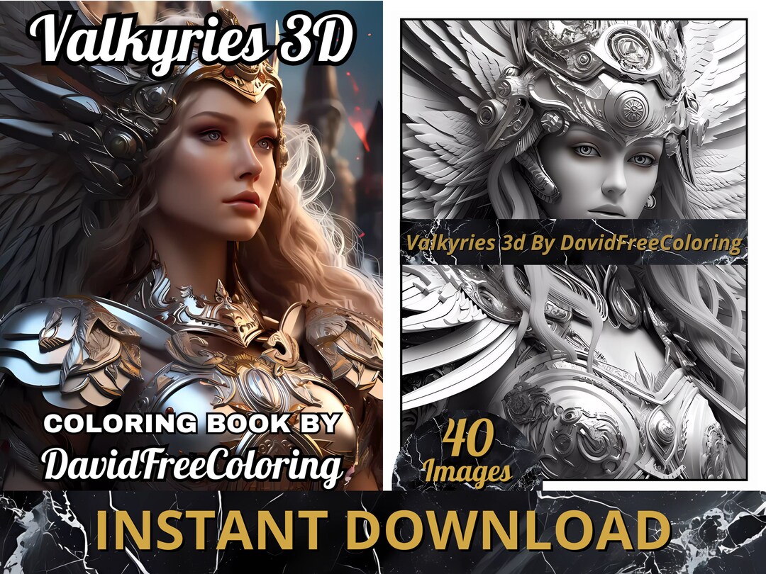 40 Valkyries 3D Coloring Book Warrior Girl Image for Adult Coloring ...