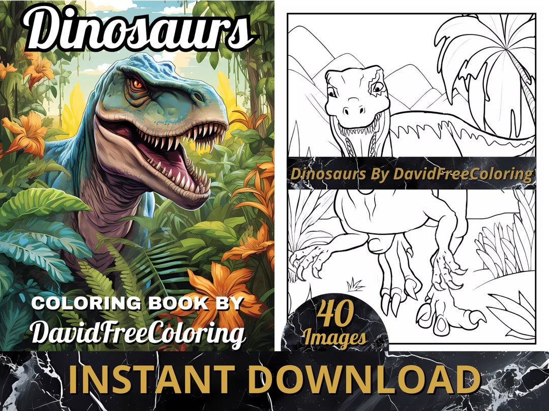40 Dinosaurs Coloring Book Dinosaurs Images for Adult Coloring Pages ...