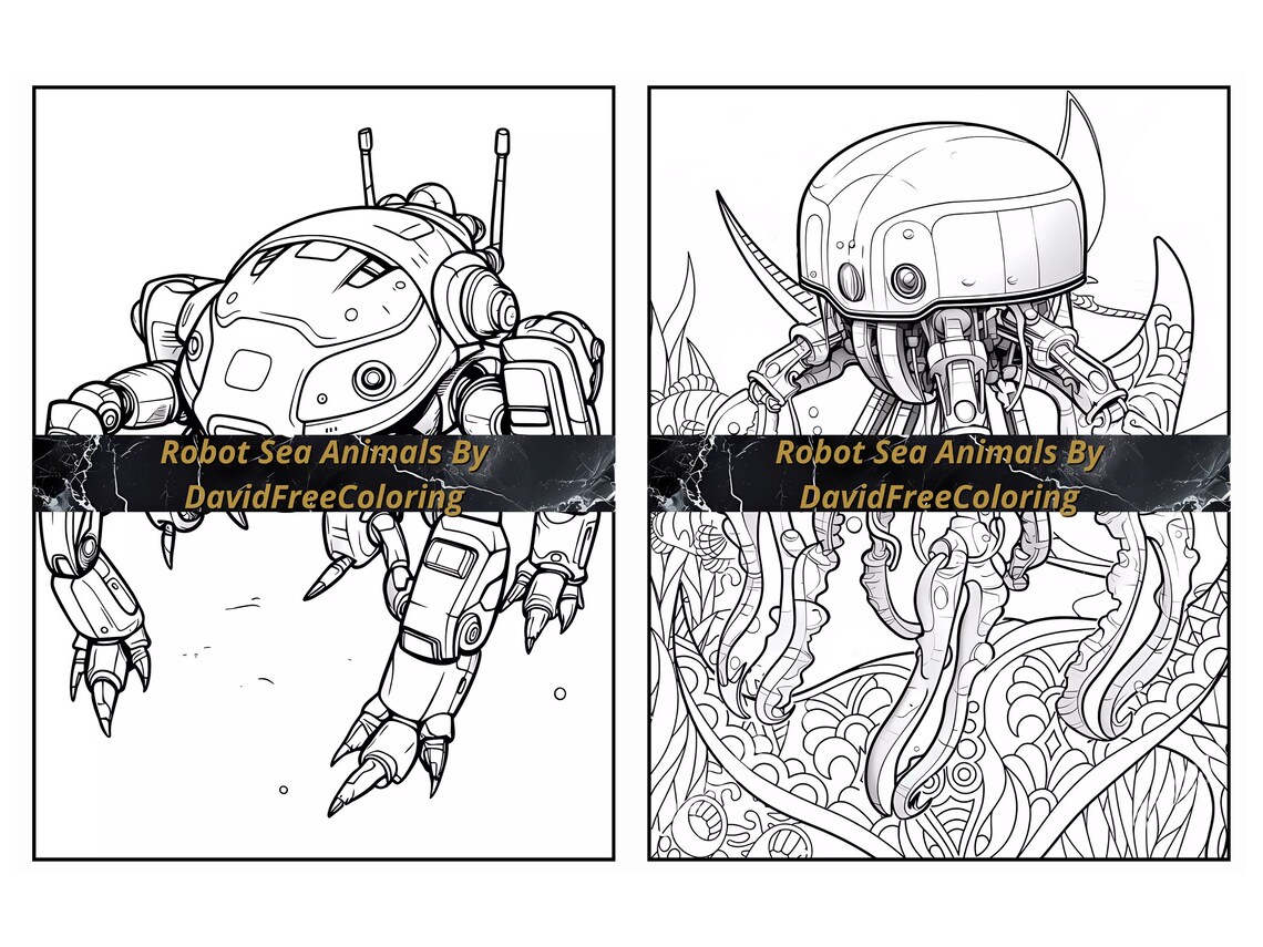 40 Robot Sea Animals Coloring Book Robot Images for Adult Coloring ...