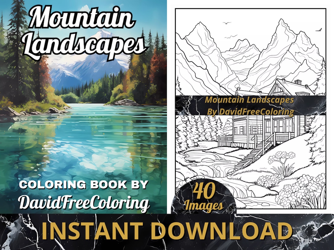 40 Mountain Landscapes Coloring Book Mountain Images for Adult Coloring ...