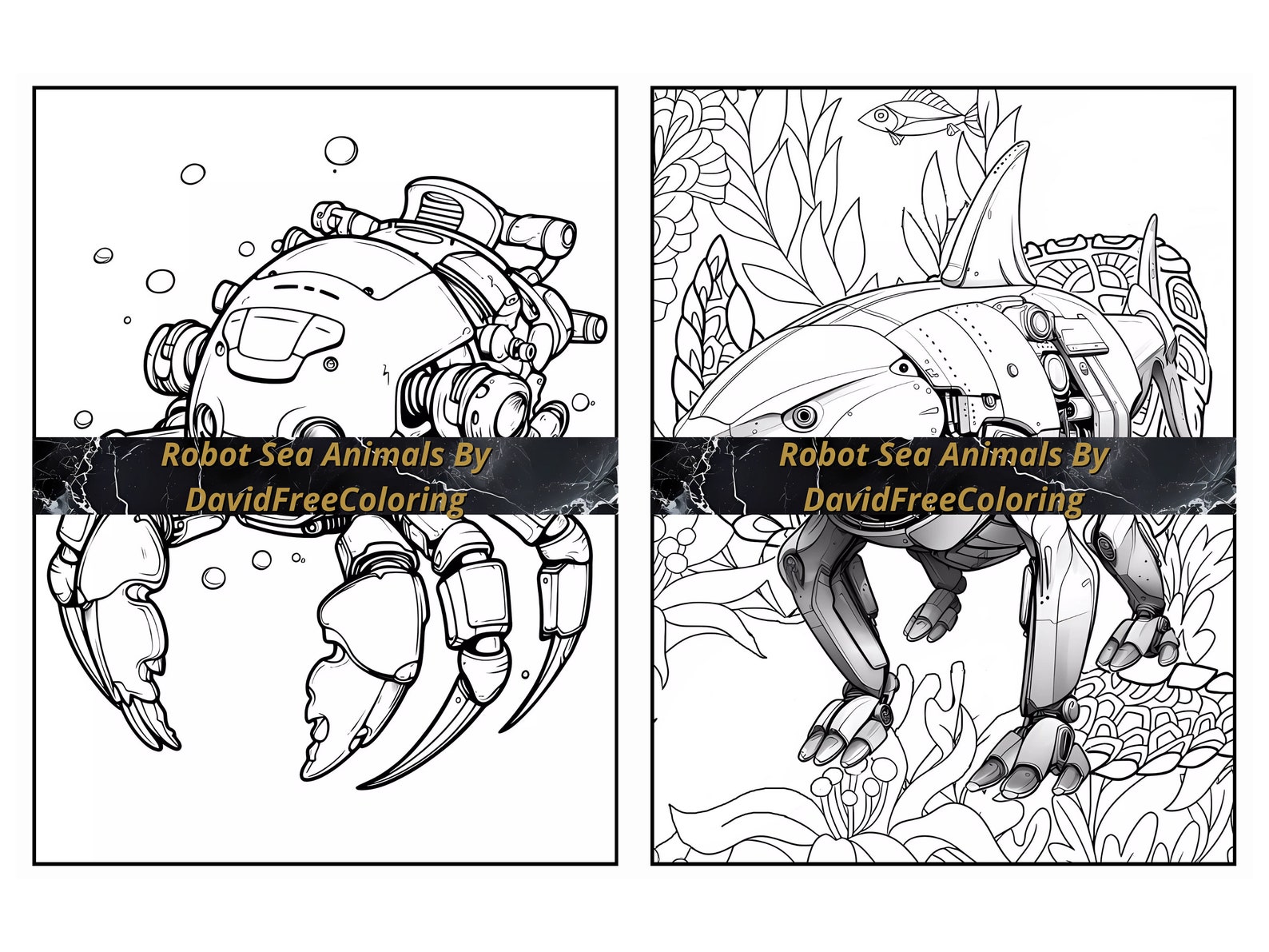 40 Robot Sea Animals Coloring Book Robot Images for Adult Coloring ...