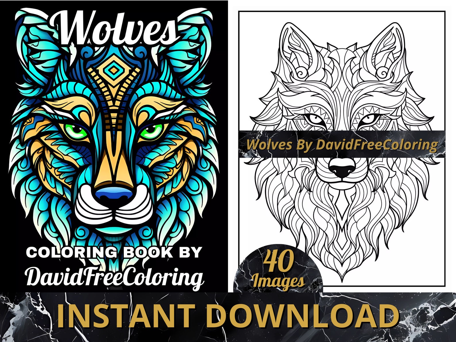 40 Wolves Coloring Book Wolf Coloring Image for Adult Coloring Pages ...