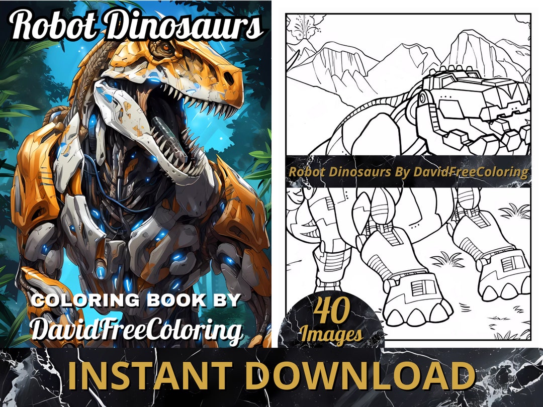 40 Robot Dinosaurs Coloring Book Robot Dino Images for Adult Coloring ...