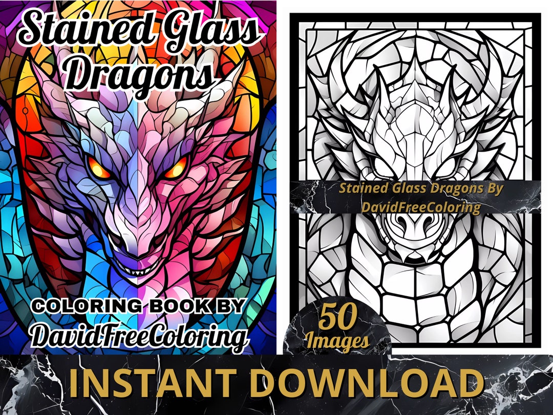 50 Dragons Stained Glass Coloring Book Dragons Image Adult Coloring ...