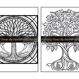 50 Trees Coloring Book Fantasy Trees Images for Adult Coloring Pages ...