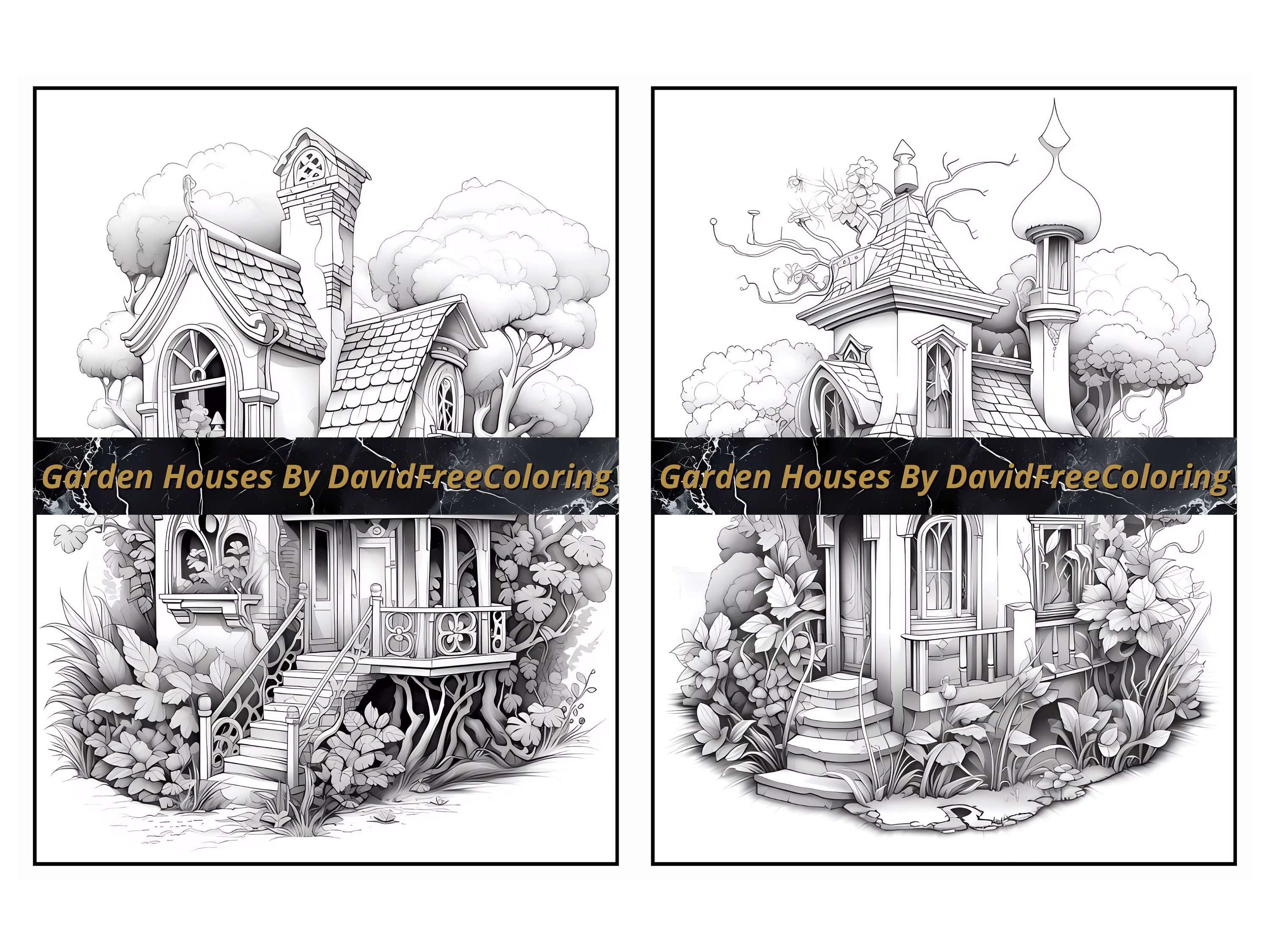 50 Garden Houses Coloring Book Garden Homes Image for Adult Coloring ...