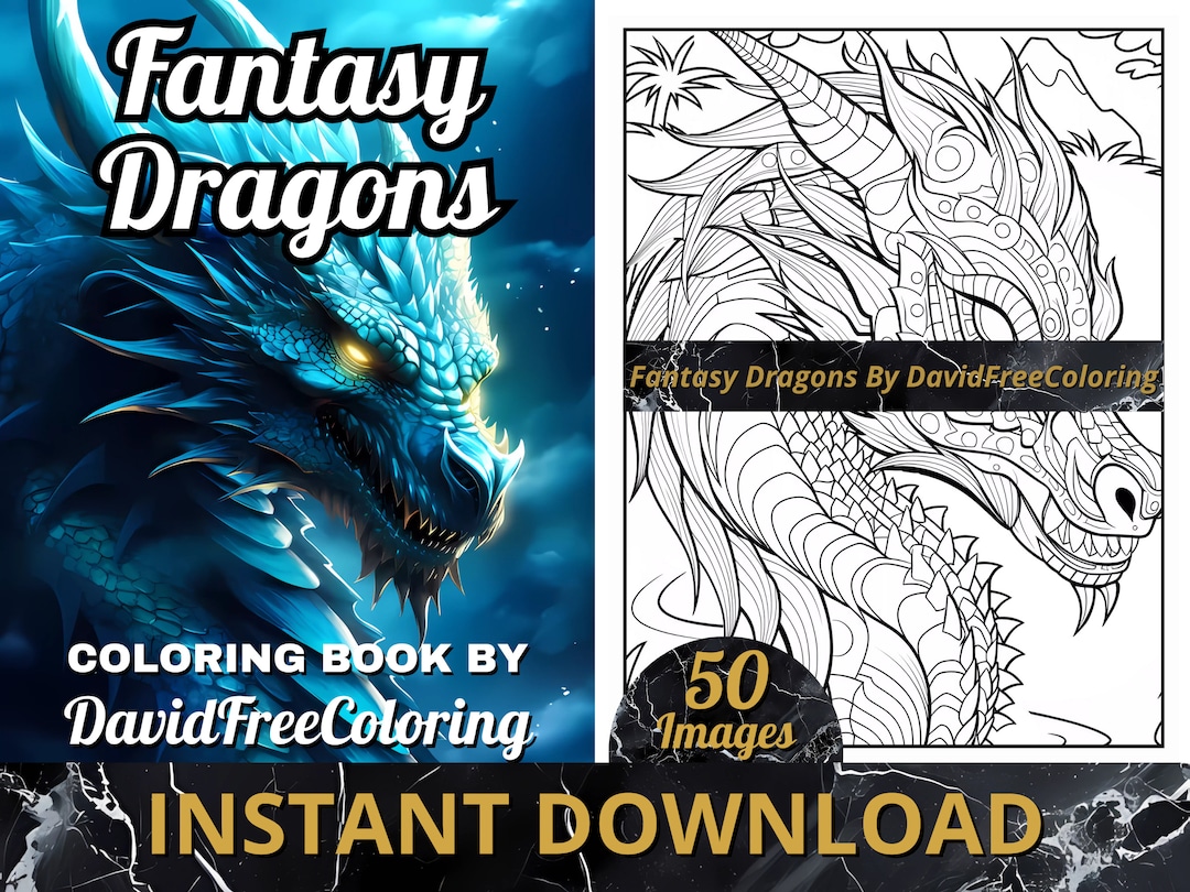 50 Fantasy Dragons Coloring Book Dragons Images for Adult Coloring ...