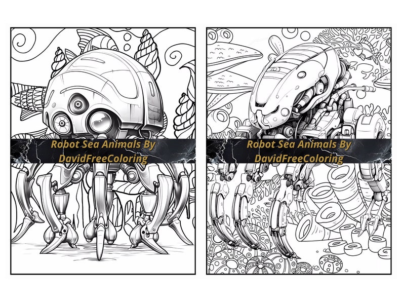 40 Robot Sea Animals Coloring Book Robot Images for Adult Coloring ...