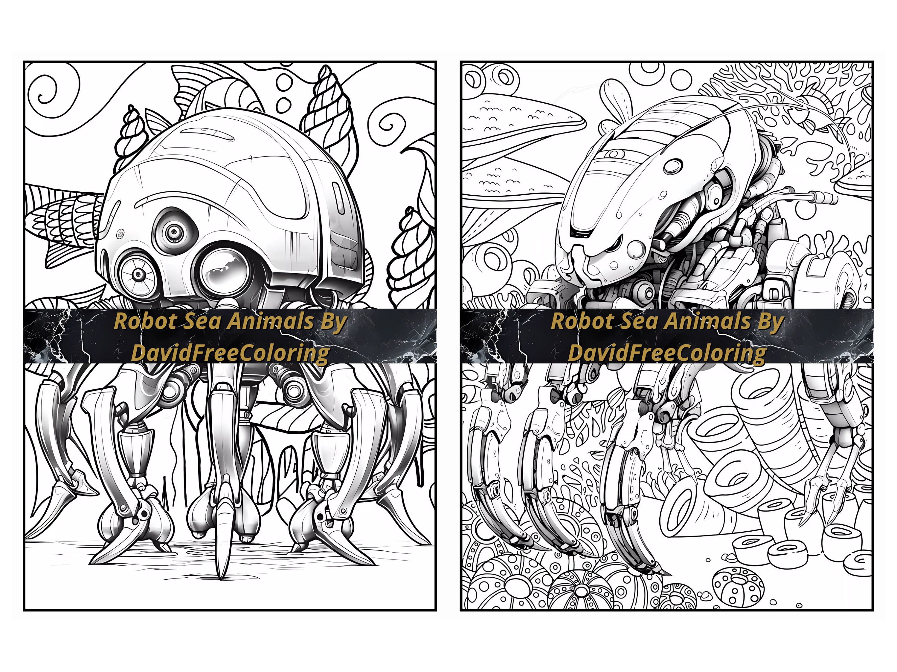 40 Robot Sea Animals Coloring Book Robot Images for Adult Coloring ...