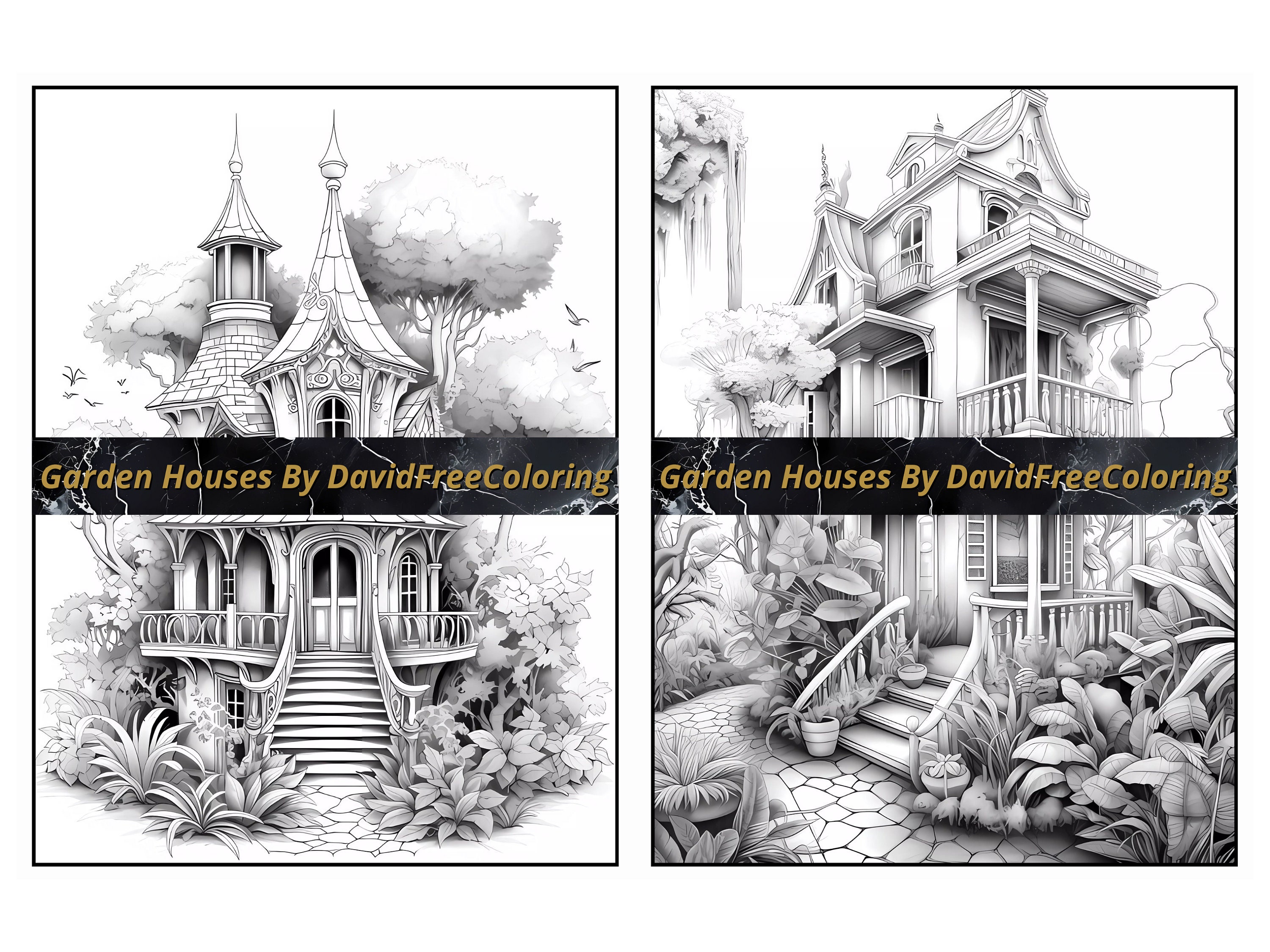 50 Garden Houses Coloring Book Garden Homes Image for Adult Coloring ...