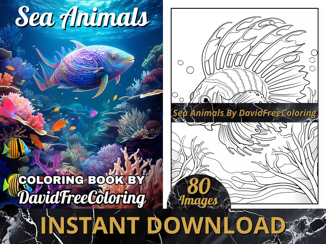 80 Sea Animals Coloring Book Sea Animals Image for Adult Coloring Page ...