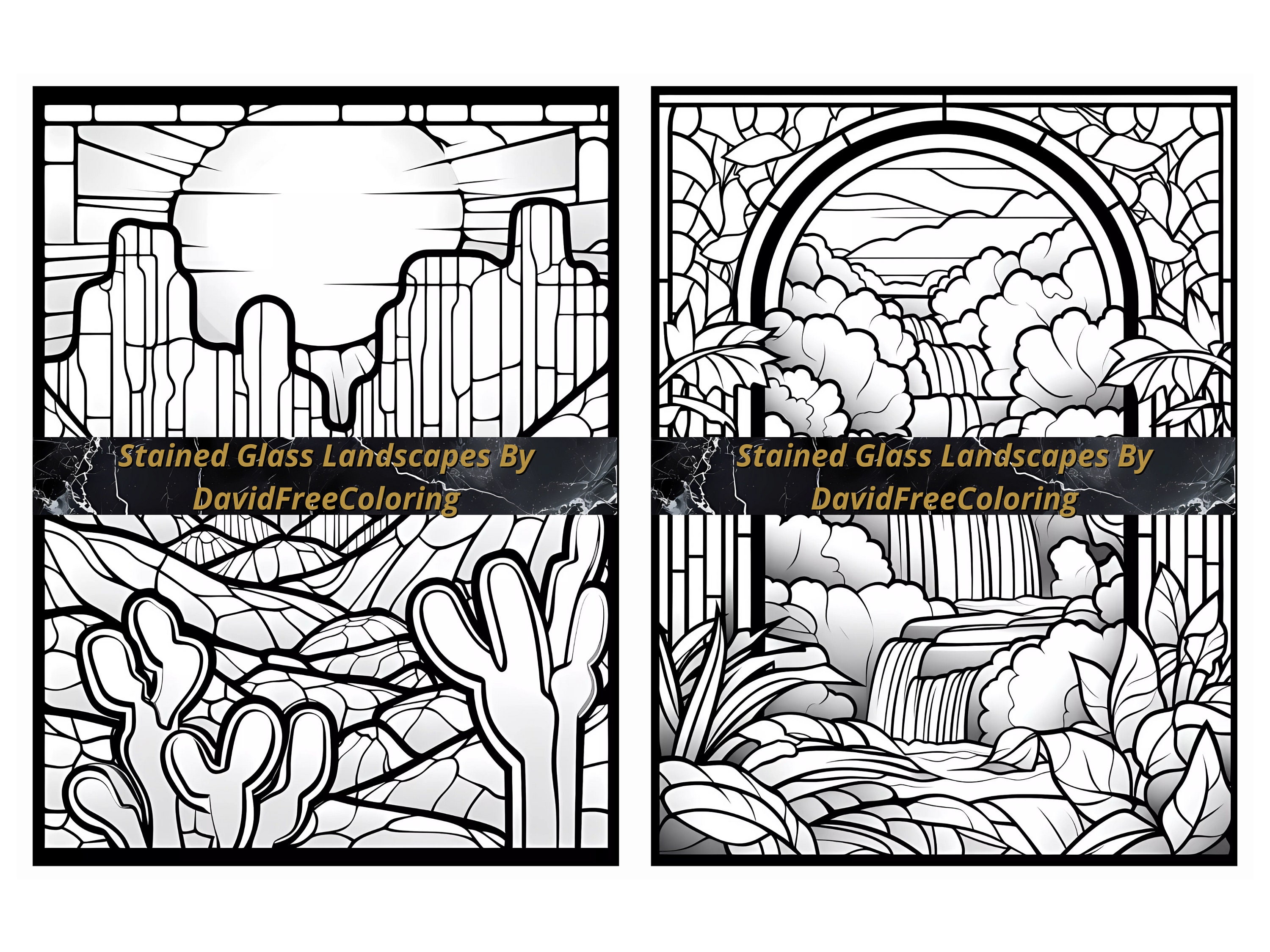 80 Landscapes Stained Glass Coloring Book Lands Image Adult Coloring ...