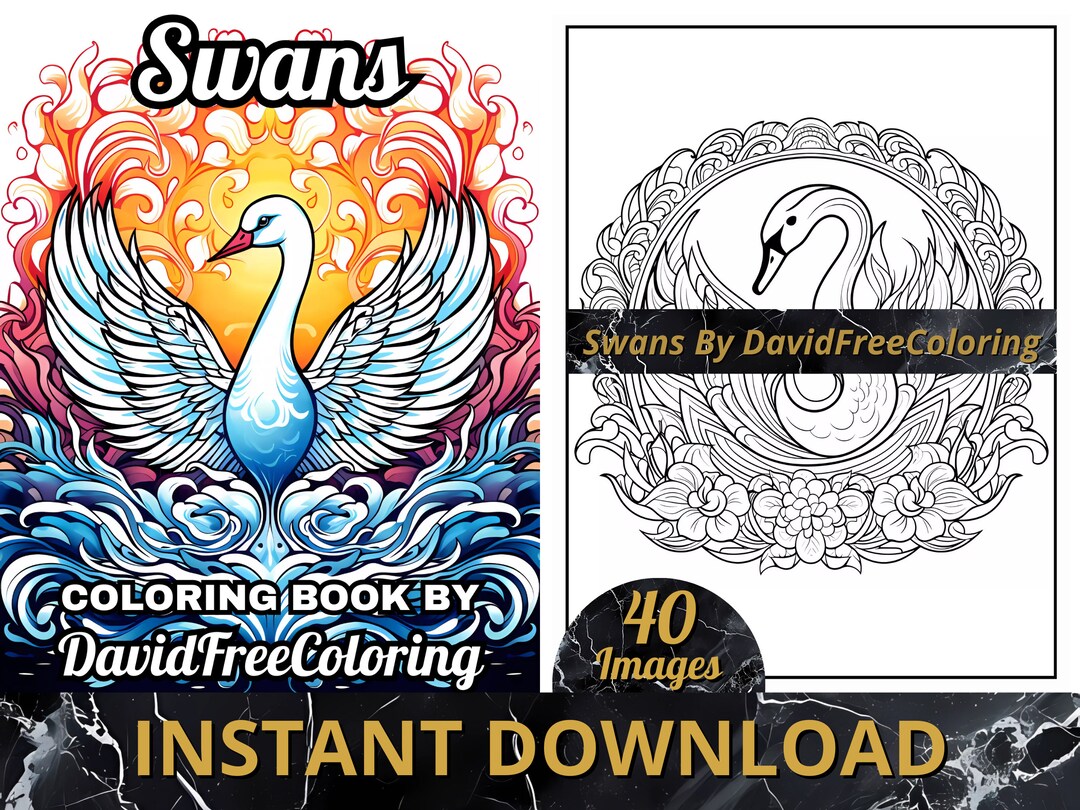 40 Swans Coloring Book Swans Coloring Image for Adult Coloring Pages Swans Printable Coloring ...