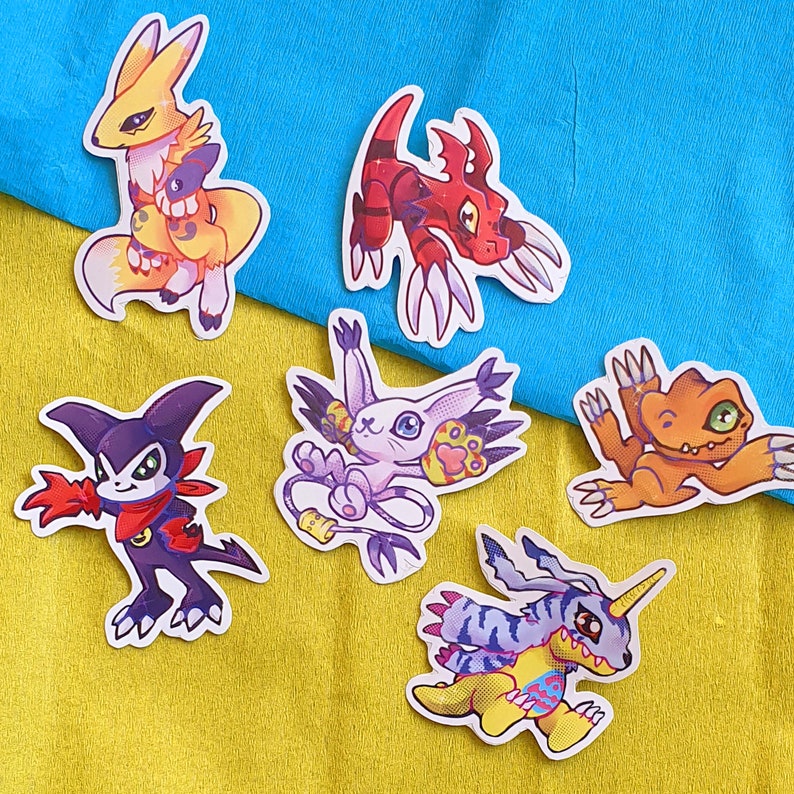 Digimon Vinyl Waterproof Stickers, Renamon, Impmon, Gabumon, Guilmon ...