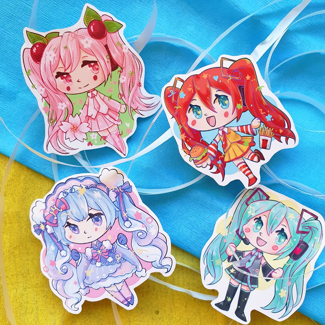 Sakura Snow Burger and Hatsune Miku Cute Chibi Vinyl Waterproof ...