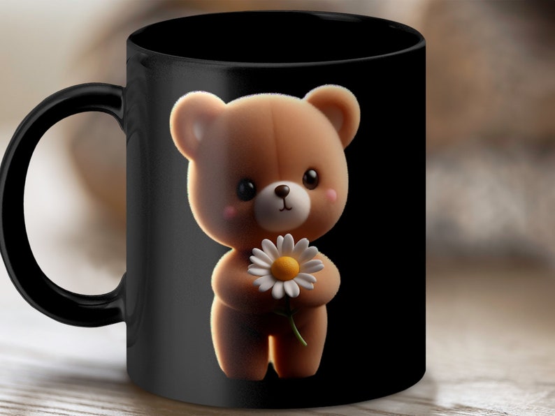 Custom Cute Teddy Bear Coffee Mug, Kawaii Bear With Daisy, Animal Lover ...