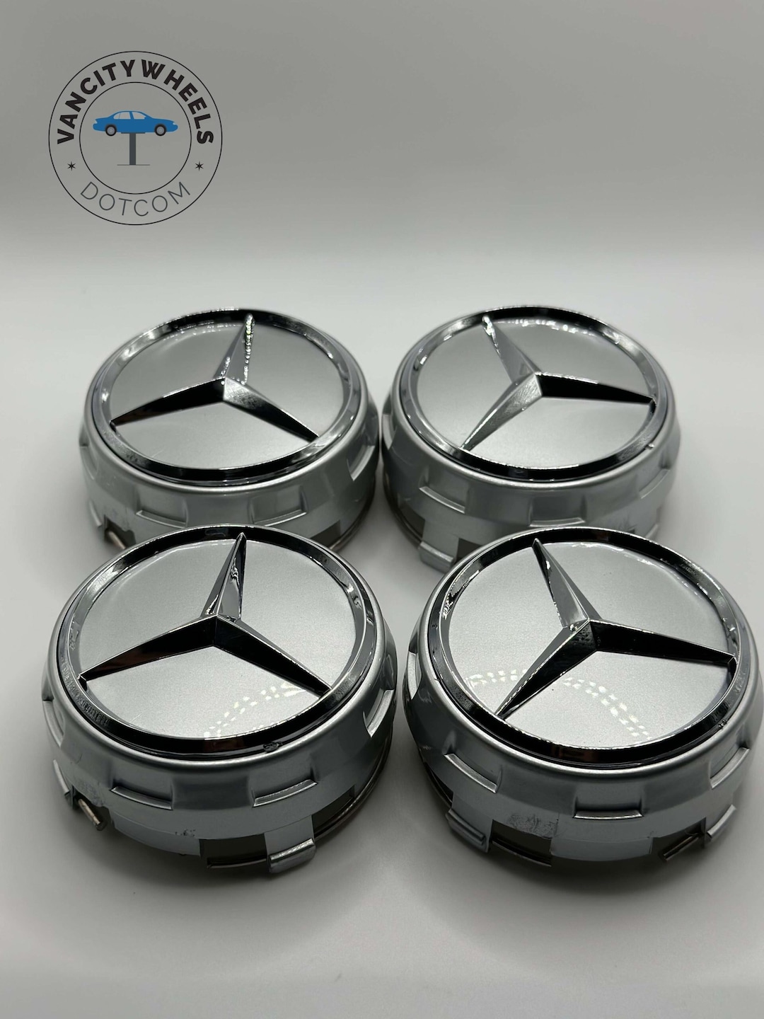 Set of 4 Silver Mercedes Benz Raised Alloy Wheel Center Caps 75mm ...
