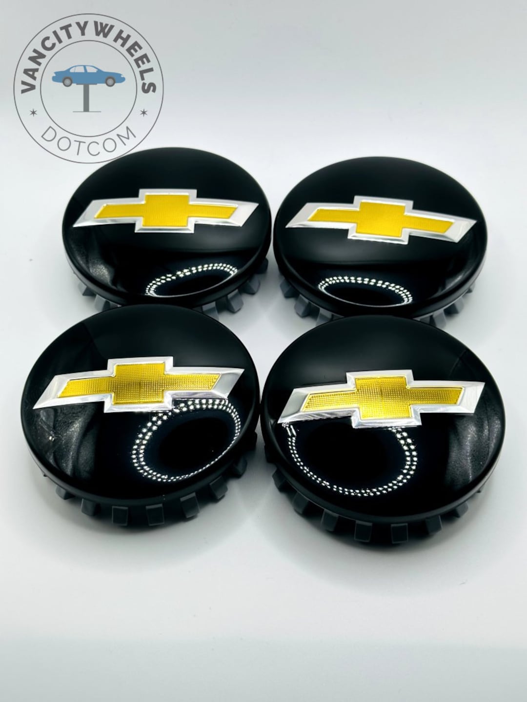 Set of 4 Black/gold Chevrolet Alloy Wheel Center Caps 83mm, Black ...