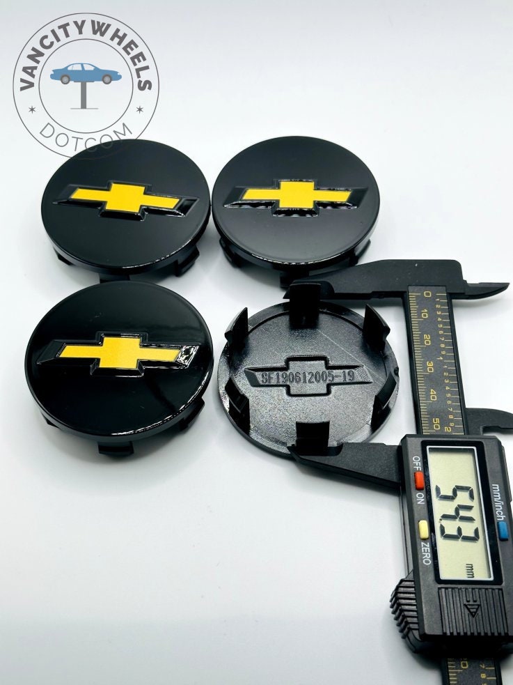 Set of 4 Black/gold Chevrolet Alloy Wheel Center Caps 58mm, Black ...